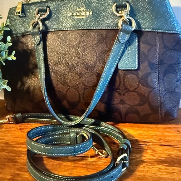 Coach | Bags | Rare Coach Signature Satchel Colorblock Bag Teal Brown ...